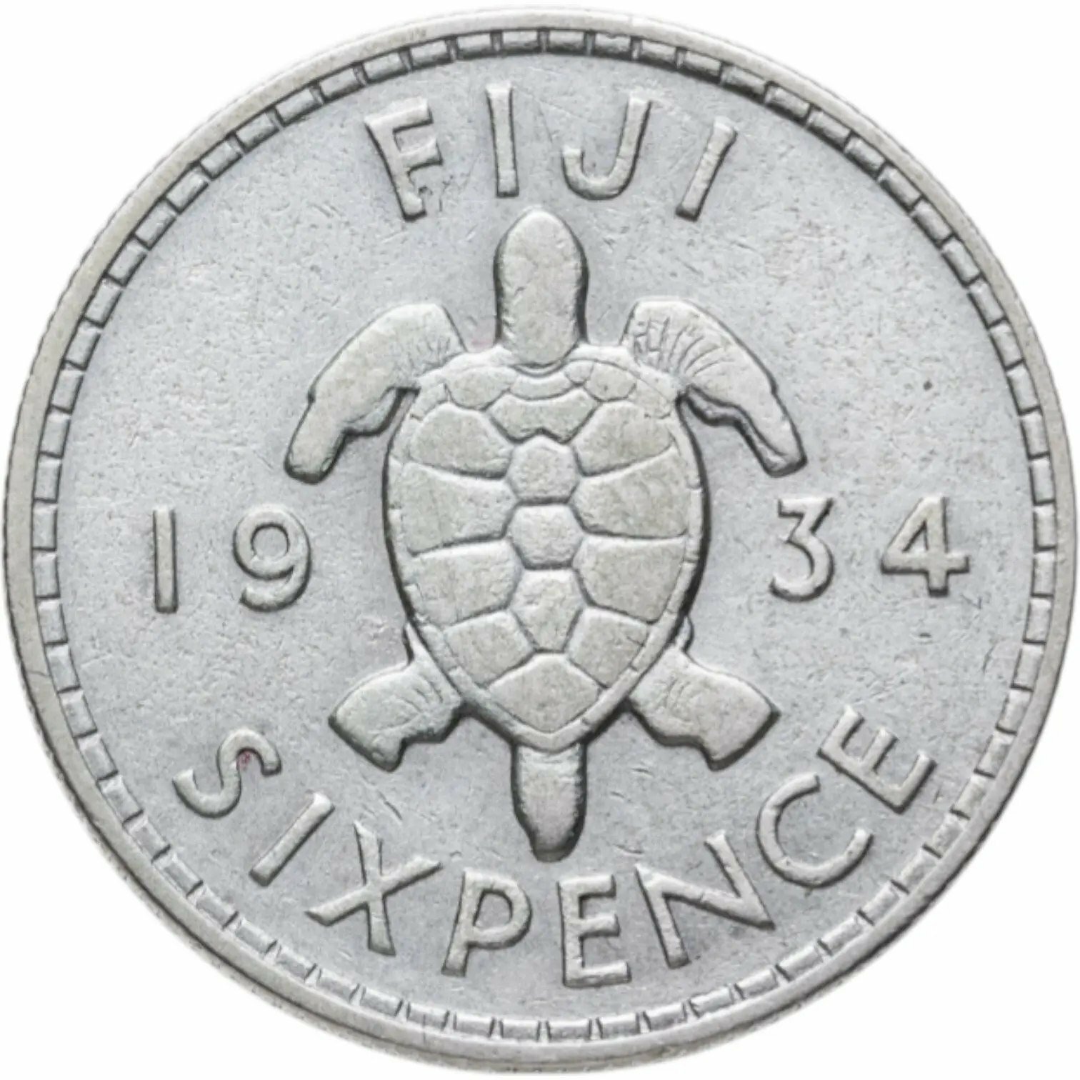 Фиджи 6 пенсов pence 1934-1936, Серебро 500, в сохранности VF-XF