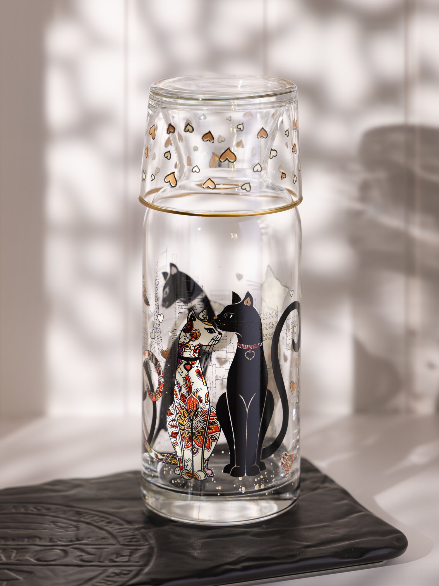 Эксклюзивный графин Lefard Парижские коты 700 мл из стекла комплектуется крышкой стаканом