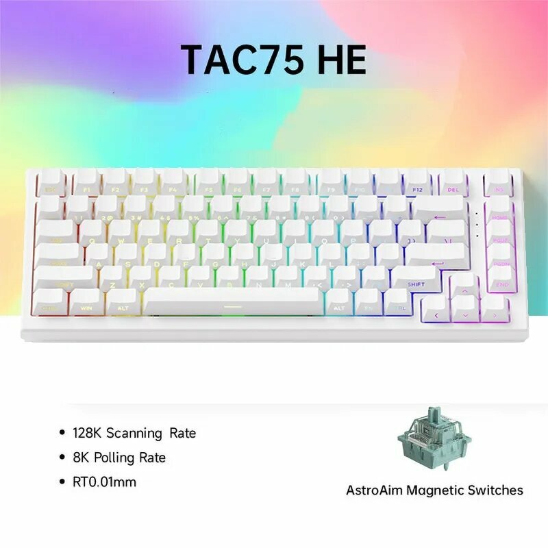 Игровая клавиатура проводная AKKO TAC75 HE Akko AstroAim Magnetic Switch, Английская раскладка, белый, зеленый