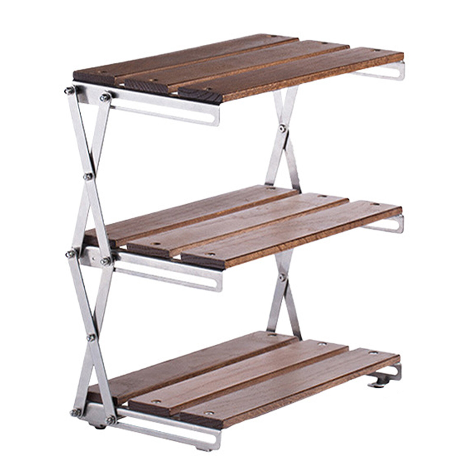 Outdoor Folding Picnic Table Portable Camping Desk 3 Layered Foldable Table из Древесина, нержавеющая сталь/Алюминиевый сплав, нержавеющая сталь (опционально) размер 33*33*18cm/13*13*7.1in вес 1.8kg/4lbs в комплект входят 1 * стол 1 * сумка для хранения