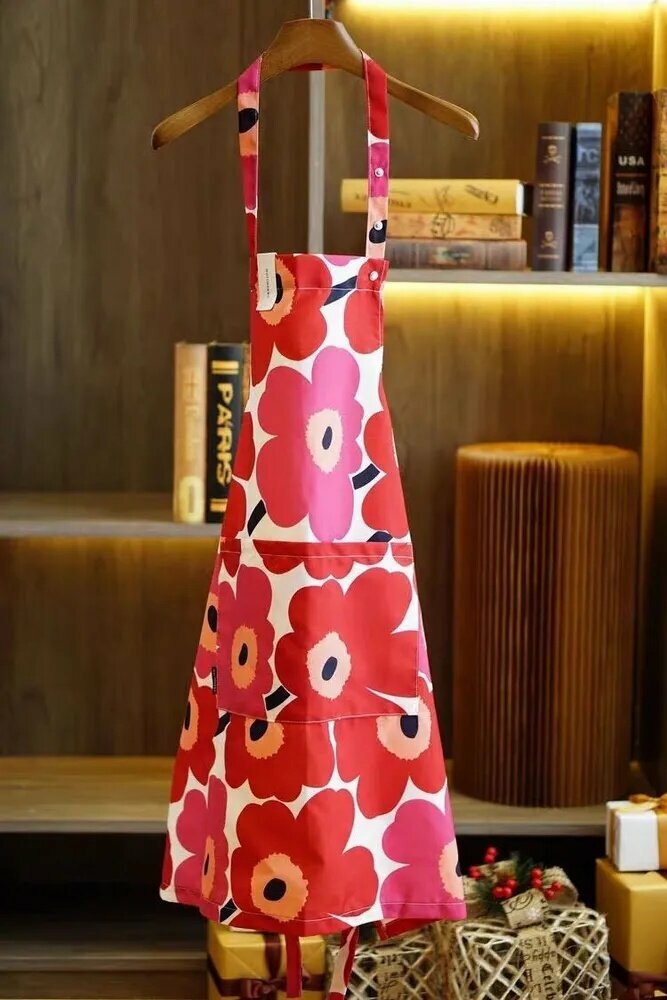 Marimekko Фартук кухонный , красный（Red84*82cm） Красивый цвет N936