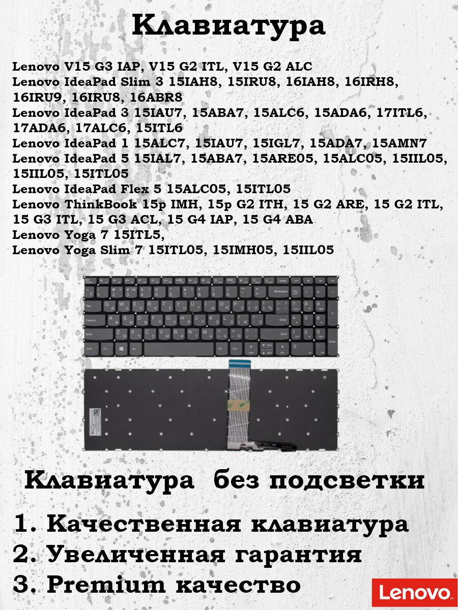 Клавиатура Lenovo IdeaPad Slim 3 15IAU7 серая без подсветки