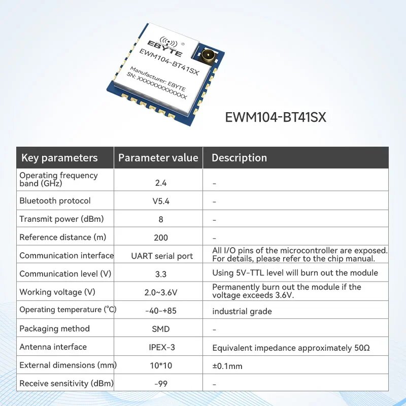 2.4GHz Low Power Consumption LE5.4 Serial Port to Dual-Mode Module AT Command CDSENT EWM104-E104 Series SPP3.0