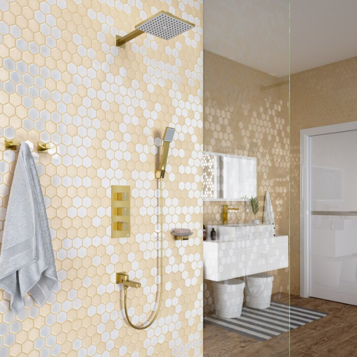 Душевой комплект Timo Tetra-Thermo SX-0199/17SM С внутренней частью, с термостатом, золото