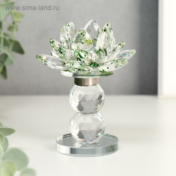 Фигурка стекло «Лотос на пьедестале», вращается, зелёный, 10.5×8.5×8.5 см