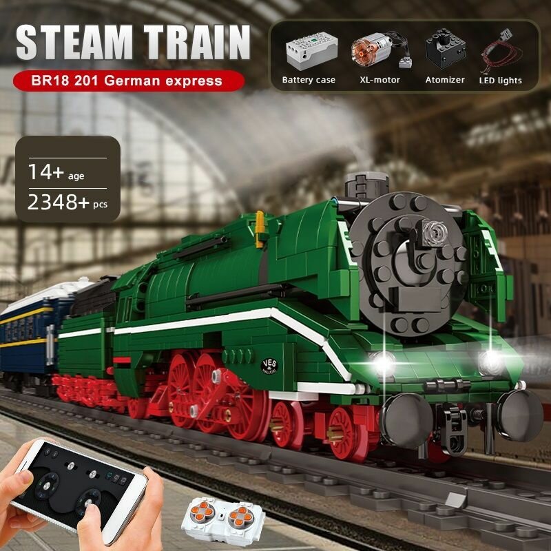 Конструктор ретро поезд, Mould King 12018S, "Тепловоз EMD F7 WP" 1541 деталь, на радиоуправлении, Игрушки для детей и взрослых
