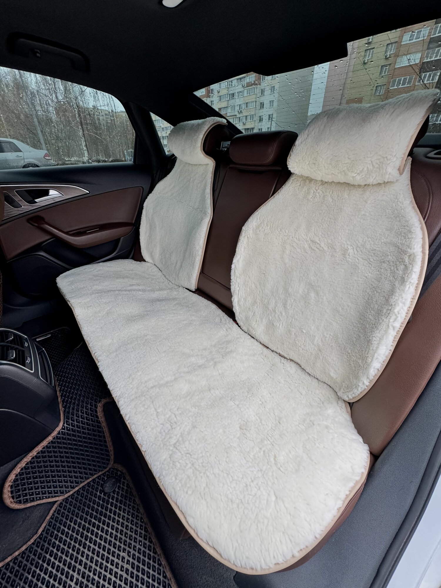 Меховые накидки на задние сиденья автомобиля, 3 шт, Овечья шерсть, Белые