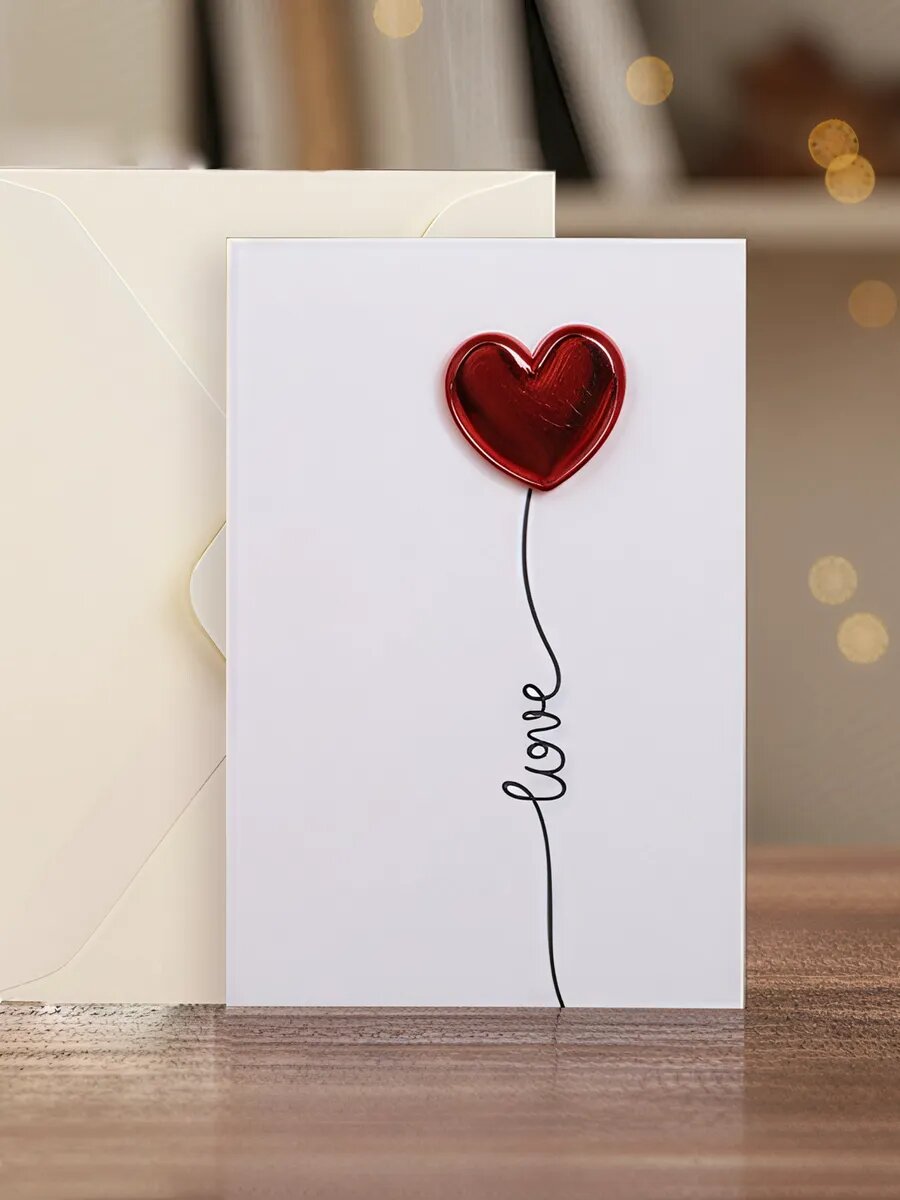 Открытка валентинка объемная в конверте Сердце Love 10х15 белая