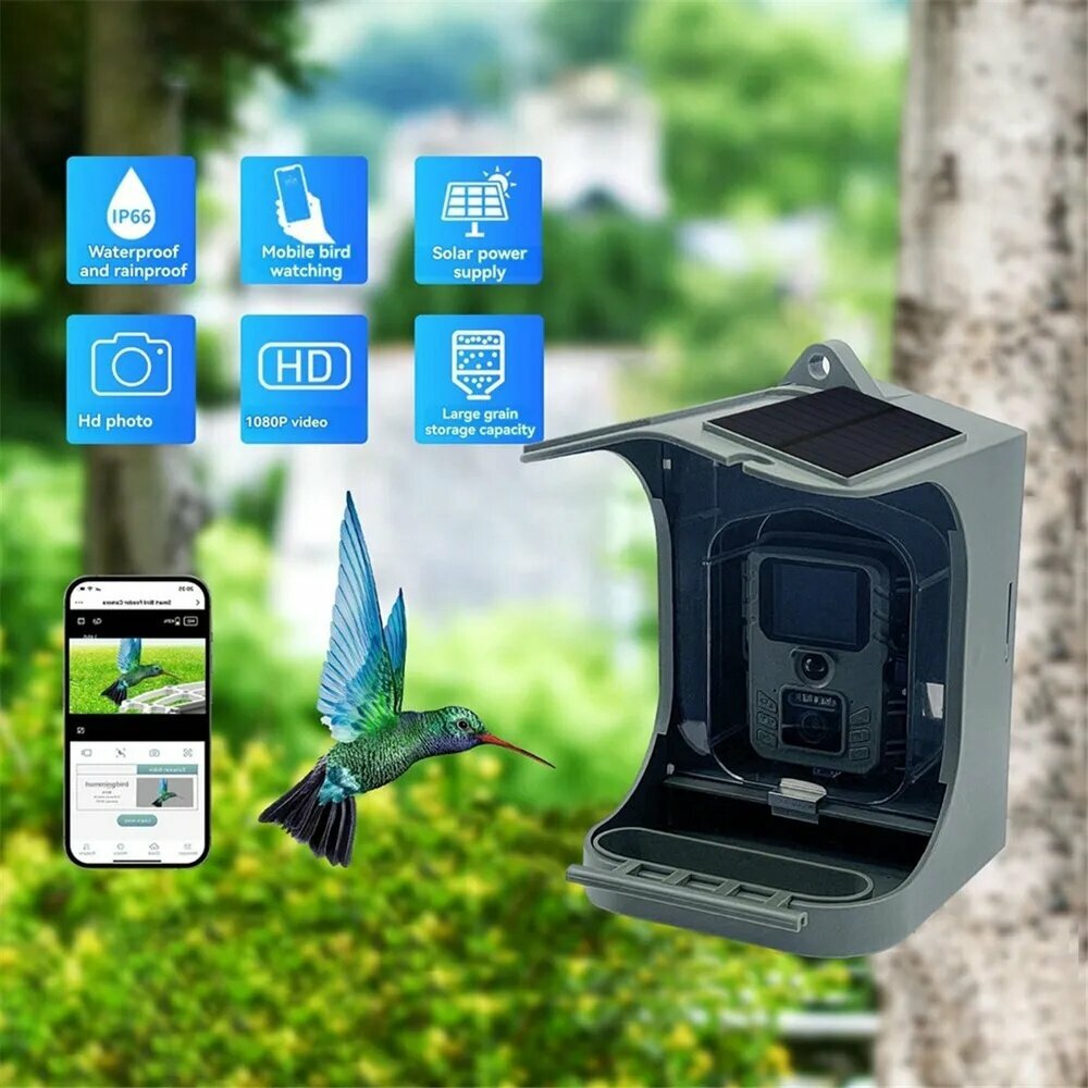 Умная камера для кормушки для птиц с солнечной панелью 1080P WIFI HD
