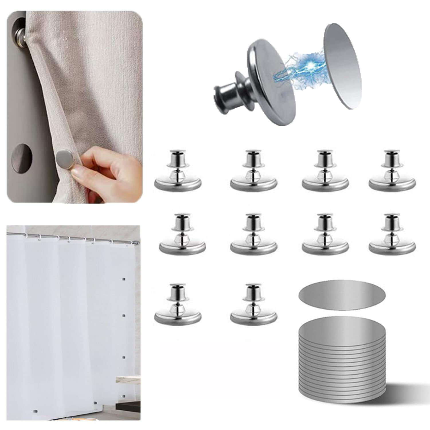 Крепежные магнитные клипы для штор, упаковка 10 штук, магнитное закрытие для предотвращения проникновения света, боковые магниты для душевых штор для фиксации подкладки у стены