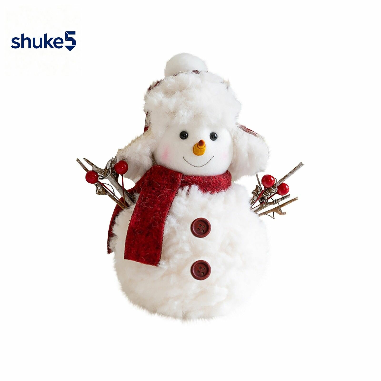 Игрушка под елку, Снеговик, спеговик в шапке ушанке, высота 15см, длина 12 см