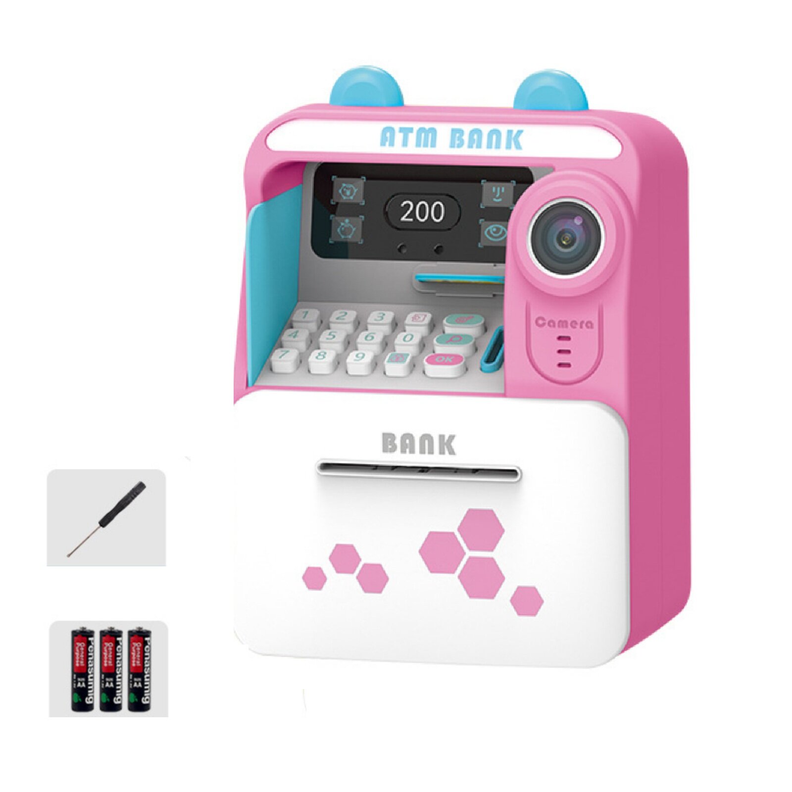 Симулятор банкомата для детей с интеллектуальным распознаванием лиц, автоматическим выдачей денег и паролем, сберегательная копилка safe, размер 17*12.4*23.9 см, для детей 36 месяцев и старше, цветовая коробка, цвета голубой неба, розовый, питание