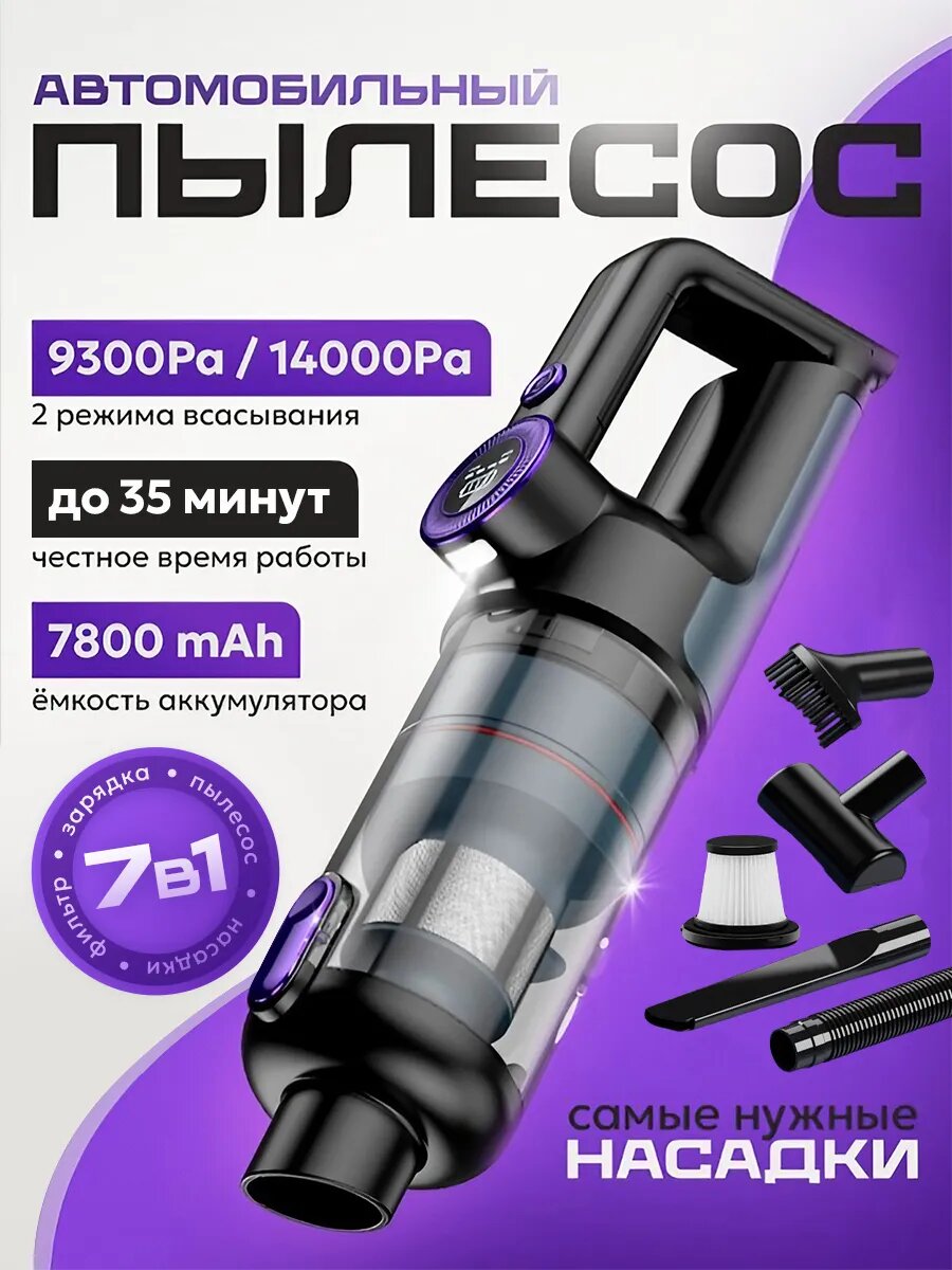 Беспроводной автомобильный пылесос портативный, до 100 мин работы, Li- ылесос портативный,5, зарядное устройство, насадка для автомобиля, Global,0.5,60,100,30,15,1, удаление пылевого клеща, SPA,120,1.5