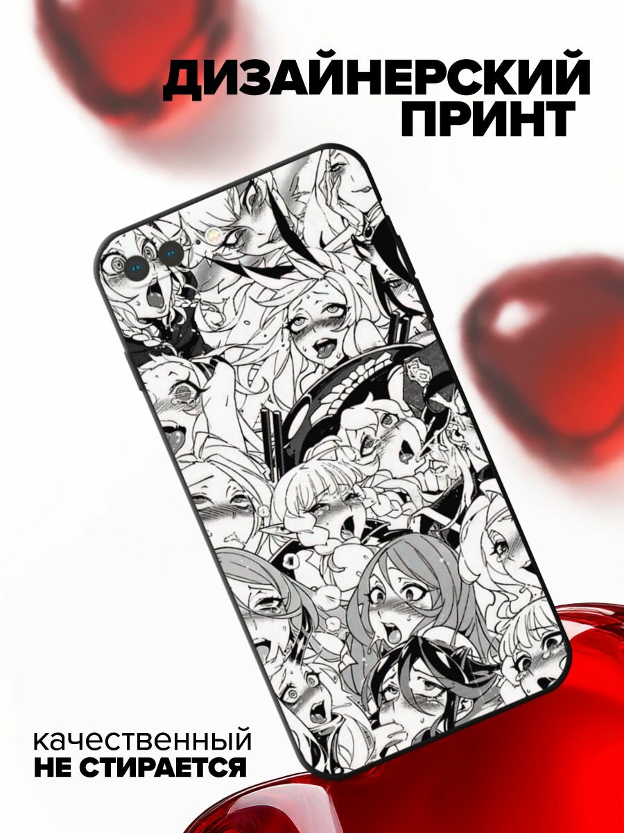 Черный матовый чехол на Apple iPhone 7 Plus/8 Plus / Айфон 7 Plus/8 Plus с принтом Ахегао манга тян — фото 1