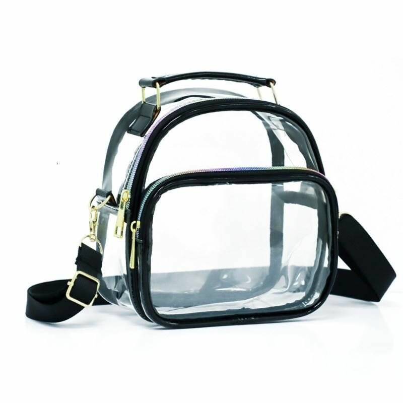 Прозрачный маленький рюкзак с передним карманом из черного шелка TPU50