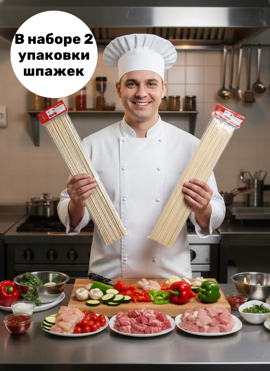 Шпажки бамбуковые деревянные, длина 40 см, диаметр 4 мм, 2 упаковки