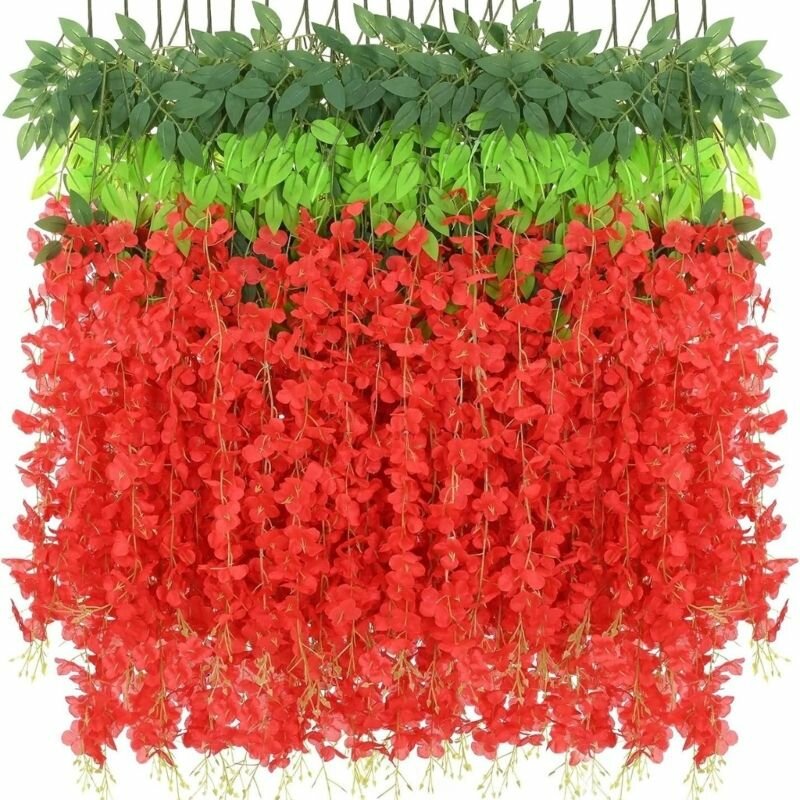 12 палочек, внутреннее свадебное украшение фиолетовый пластиковый цветок на потолке цветок виноградной лозы-красный