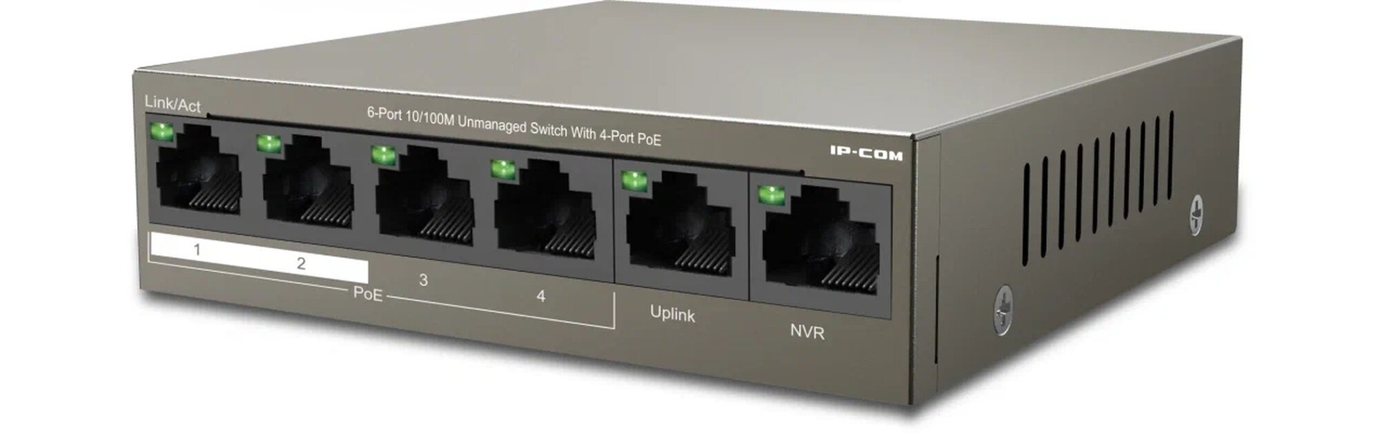 Коммутатор IP-COM F1106P-4-63W, неуправляемый, 6 портов 10/100 BASE-TX, PoE