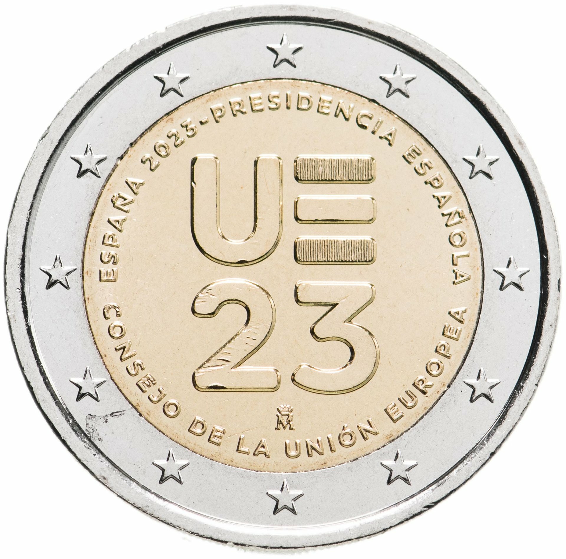 Испания 2 евро 2023 "Председательство Испании в Совете ЕС", Биметалл, в сохранности UNC