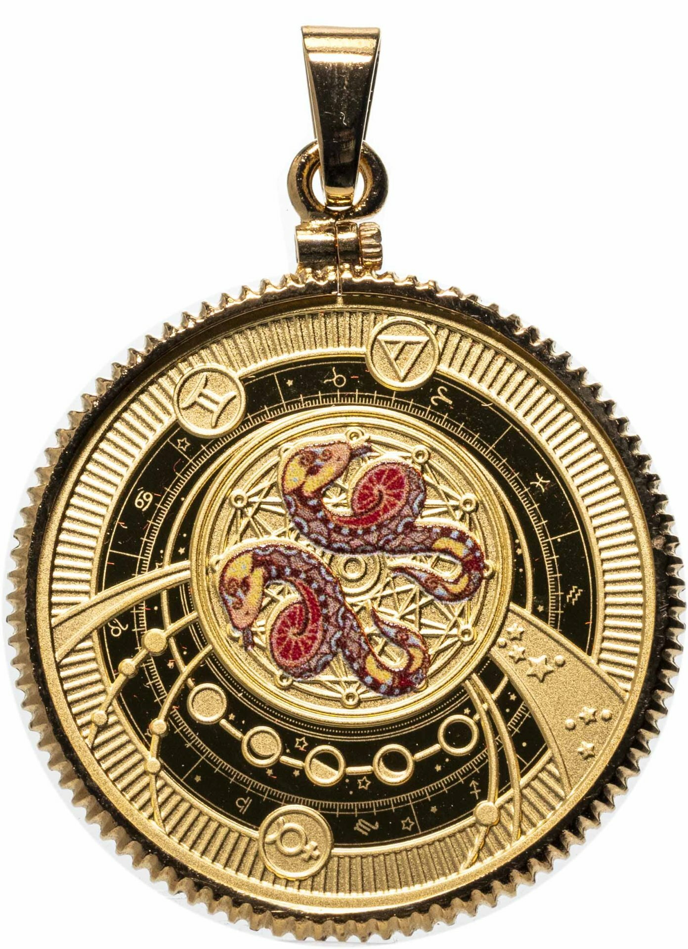 Камерун 500 франков 2018 "Знак зодиака Кулон Близнецы" в футляре, с сертификатом, Серебро 999, в сохранности Proof