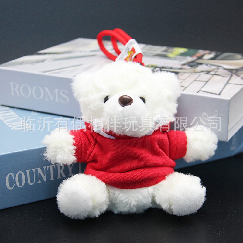 Ключка с медвежонком в худи - Плюшевый брелок для рюкзака с индивидуальной вышивкой Цвет：Белый мишка в худи + красная