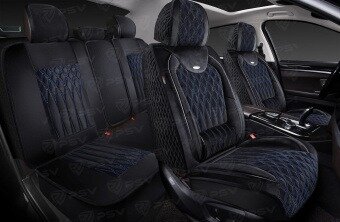 Накидка на сиденье "PSV" 5D Galant Velur велюр черный/отстрочка синяя (комплект на весь салон)