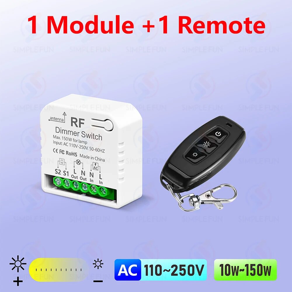 Беспроводной диммер SLMPLEFUN DIMMER01+WP073DIM+KT07DIM 1Receiver 1Remote