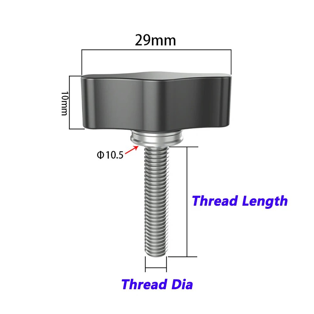 Регулируемые винты-барашки из алюминиевого сплава M4 M5 M6 M8 1/4" M5x0.8x15mm, Black 29x10 Handles