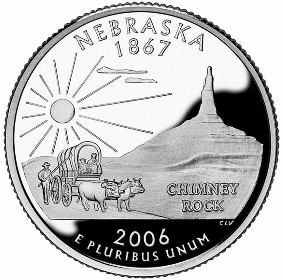 Монета номиналом 25 центов США, Небраска, 3 апреля 2006 г. Состояние UNC (25С-038)