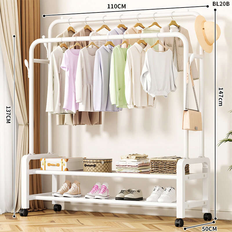 Простая напольная вешалка для одежды для домашнего использования, подходит для балконов в помещении, для развешивания и сушки одежды, передвижная стойка для хранения вещей в спальнях и общежитиях.