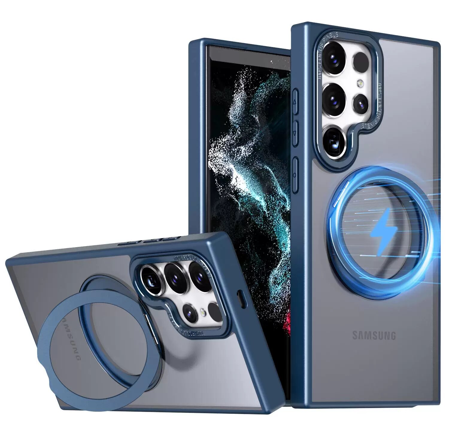Смартфон-чехол Samsung Galaxy S22 с темно-синим цветом и магнитной поворотной подставкой 360° для полной защиты
