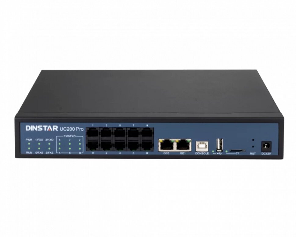 IP АТС Dinstar UC200 Pro 500SU, 500 SIP-пользователей, 50 одновременных вызовов, 2* FXO, 2 * FXS