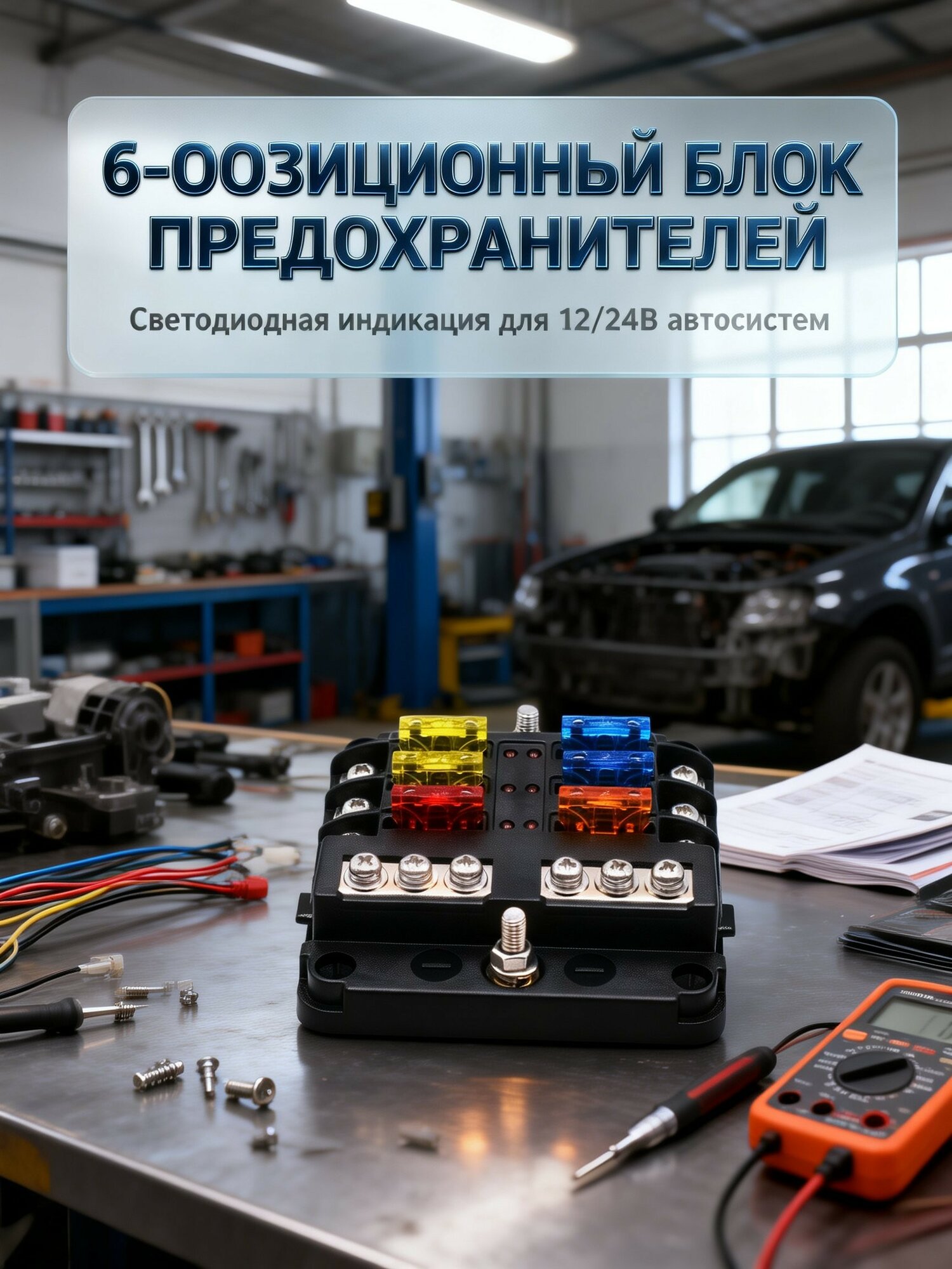 6-позиционный блок предохранителей со светодиодным индикатором, для автомобиля постоянного тока 12/24 В, панель на 12 цепей