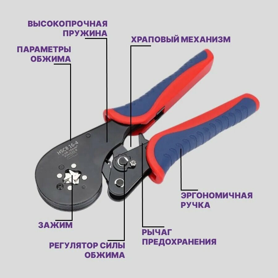 Обжимные пресс-клещи для обжима проводов с набором клемм НШВИ+НШВИ(2) 430 шт / 0,08-16мм2 30-5AWG HSC8 16-4