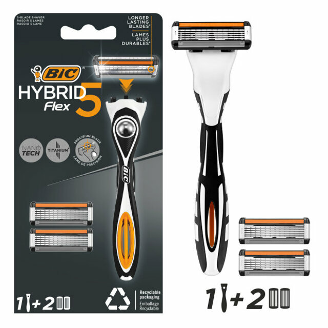 Станок для бритья BIC Flex 5 Hybrid набор с 2 кассетами для мужского ухода с 5 лезвиями