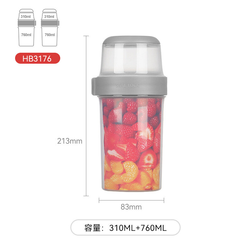 1070 мл серый герметичный контейнер для хранения еды, безопасный для микроволновки, для фруктов, салатов и закусок