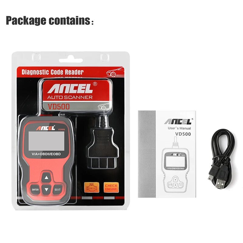 Диагностический Сканер Ancel VD500 OBD2 Для Автомобилей: Полная Диагностика Систем, Включая Подушки Безопасности, ABS, Масло.