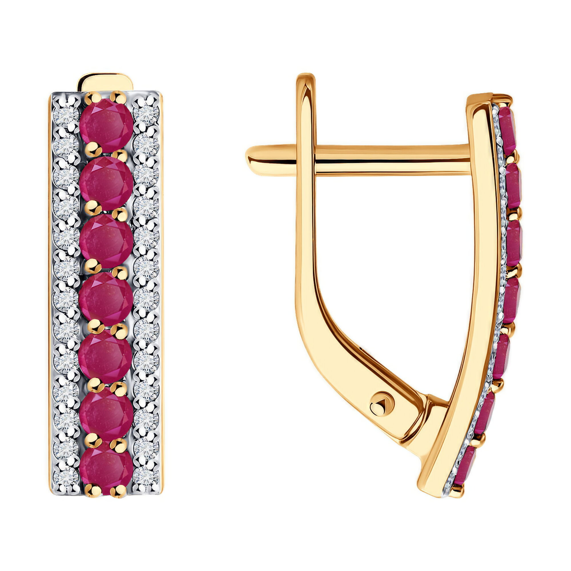 Серьги, красное золото, 585 проба, рубин, бриллиант