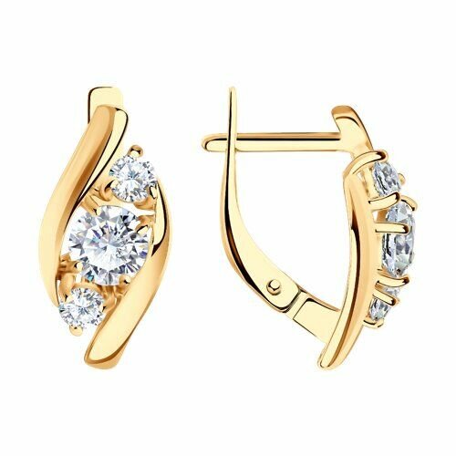 Серьги, серебро, 925 проба, золочение, фианит
