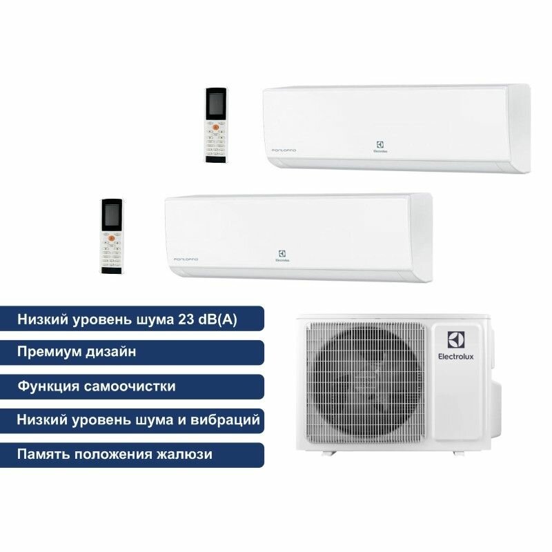Кондиционер, мульти сплит-система на 2 комнаты Electrolux Portofino EACO/I-18 FMI-2/N8_ERP, EACS/I-09HP*2шт.