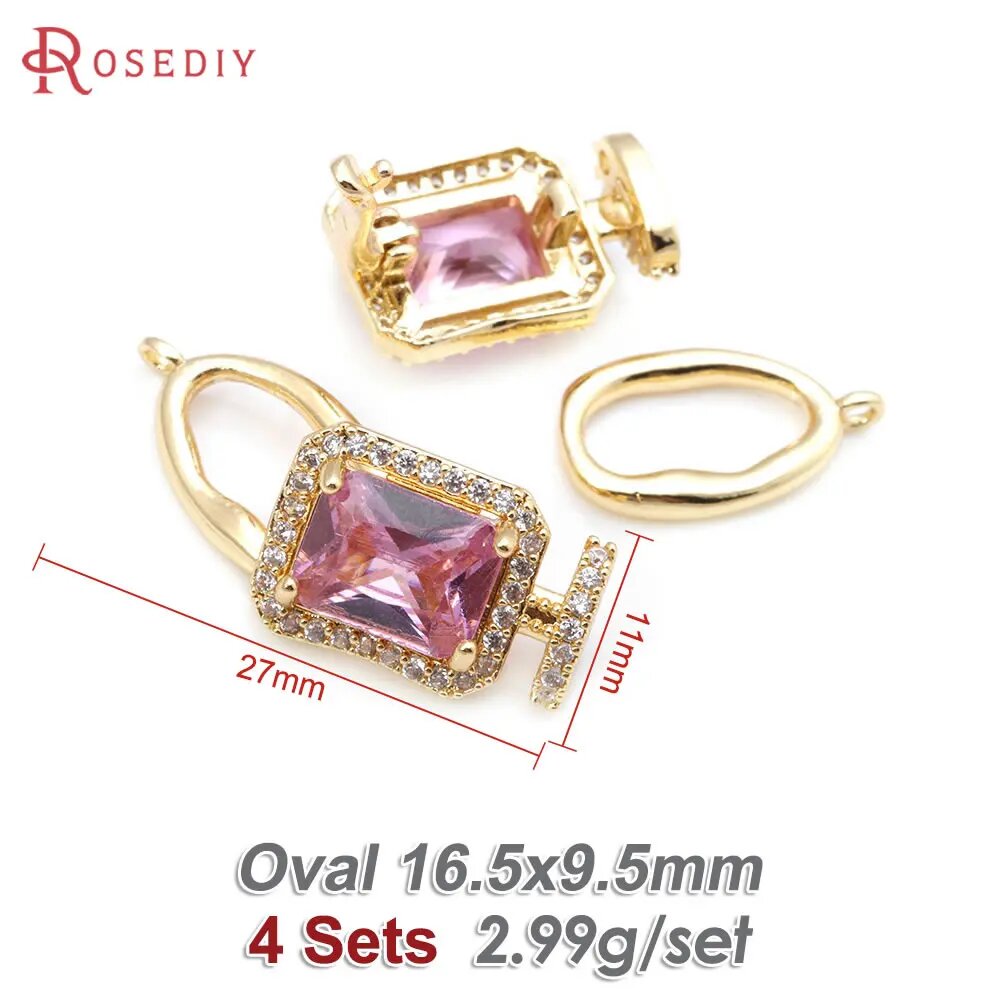 Rosediy Комплекты для серег, розовый, 16.5x9.5 мм, 4 шт.