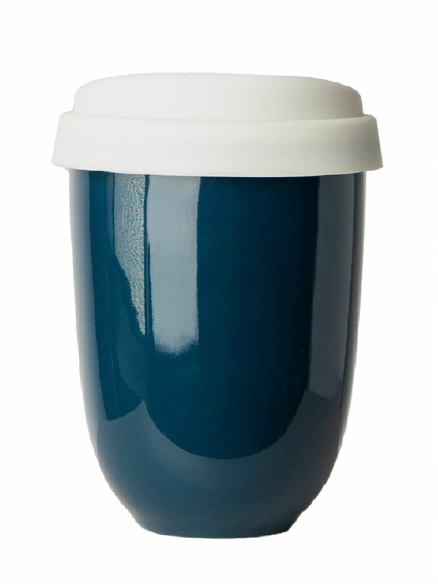 Стакан CAPSULA с крышкой, темно-синий с белым, 250мл, тонкая керамика