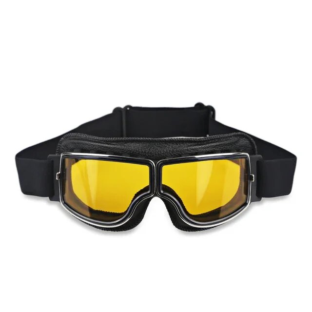 Складные ретро-очки для мотокросса винтажные кожаные мотоциклетные очки ветрозащитные дышащие мотоциклетные очки для велоспорта шлем для скутера очки Желтый, Yellow Lenses