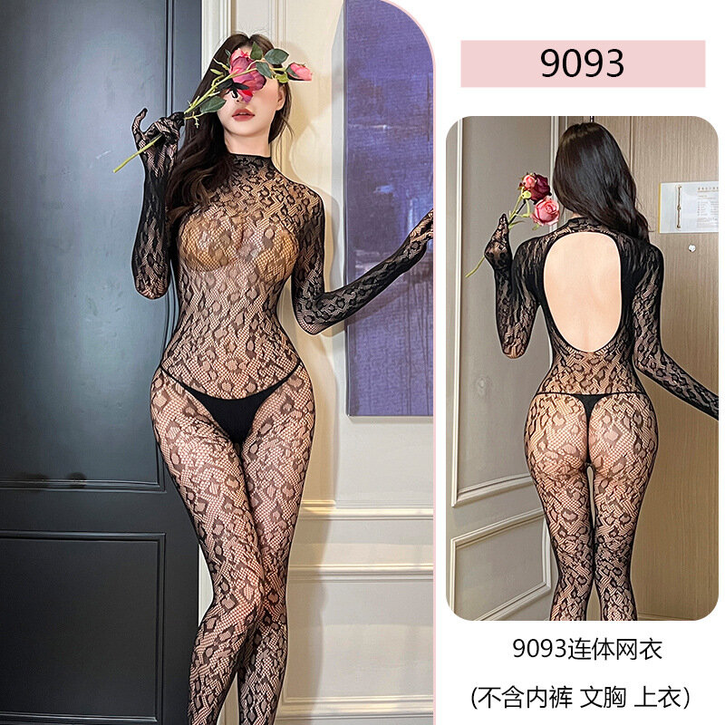 Боди с леопардовым принтом, прозрачный сетчатый топ, сексуальная и соблазнительная женская одежда Wish 9093. Черный.