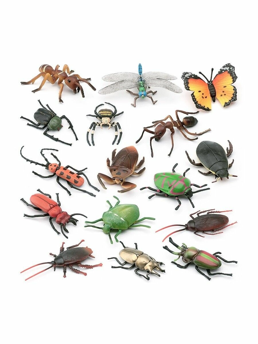 Подробная коллекция фигурок насекомых из ПВХ для декора дома: бабочки, муравьи, жуки, пауки и таргани.