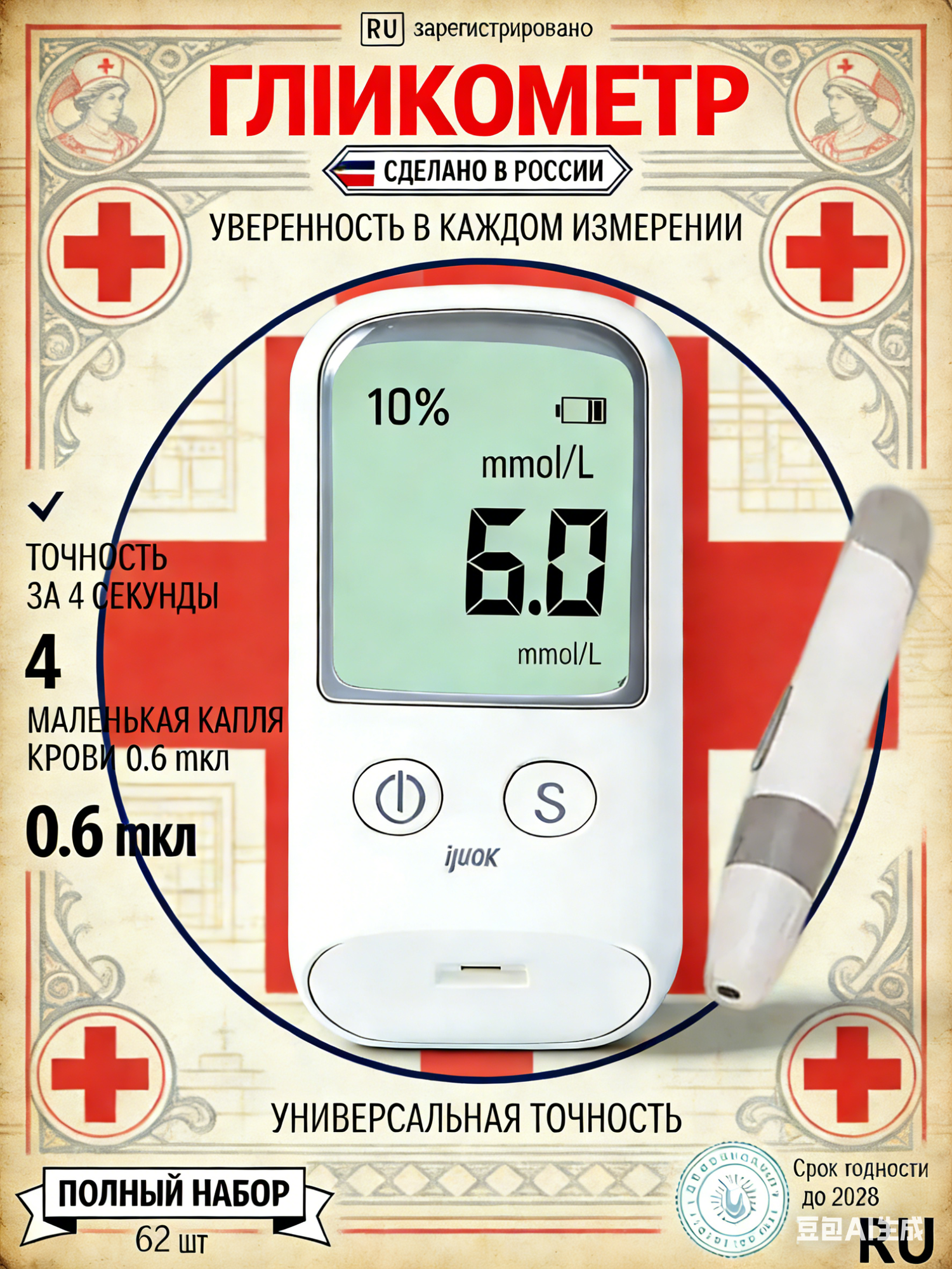 Набор мониторов уровня глюкозы в крови с тест-полосками x 25и ланцетами x 25