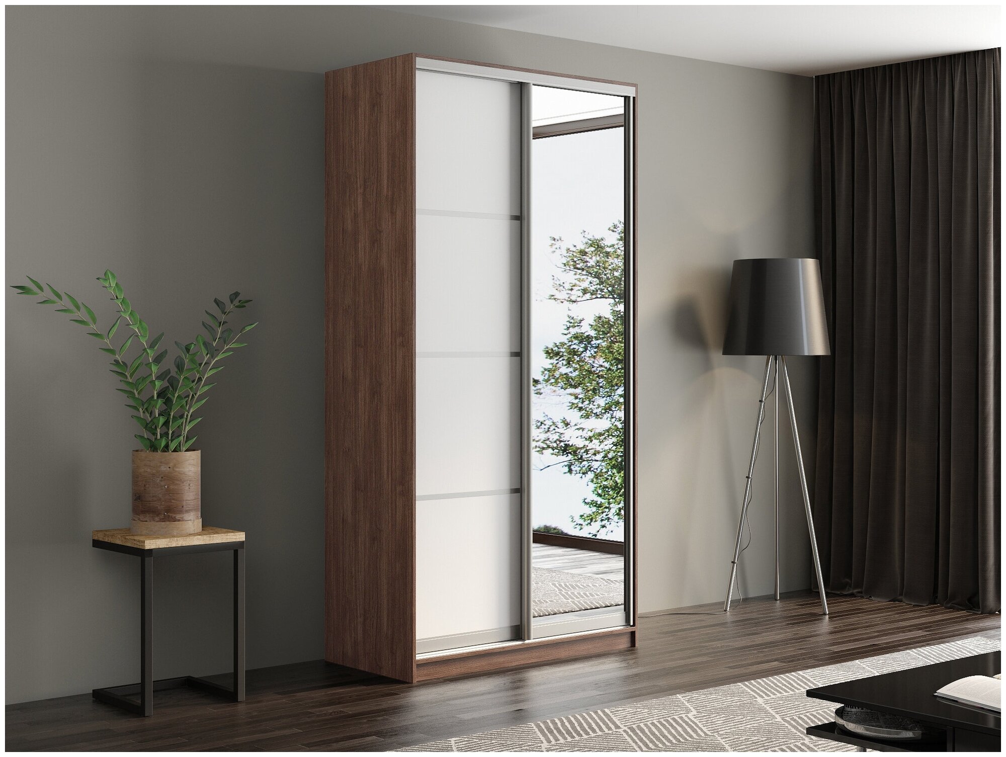 Шкаф-купе Матэрна шамони темный / белый / + зеркало, 110х58х240 см