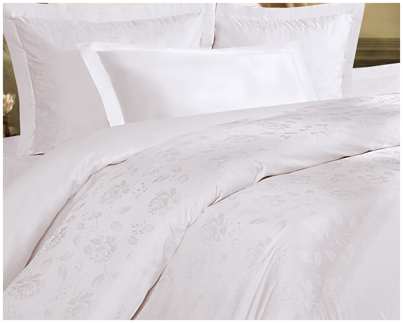 Постельное белье евро Роза белая, сатин-жаккард, наволочки 70х70(2шт) и 50*70(2шт)