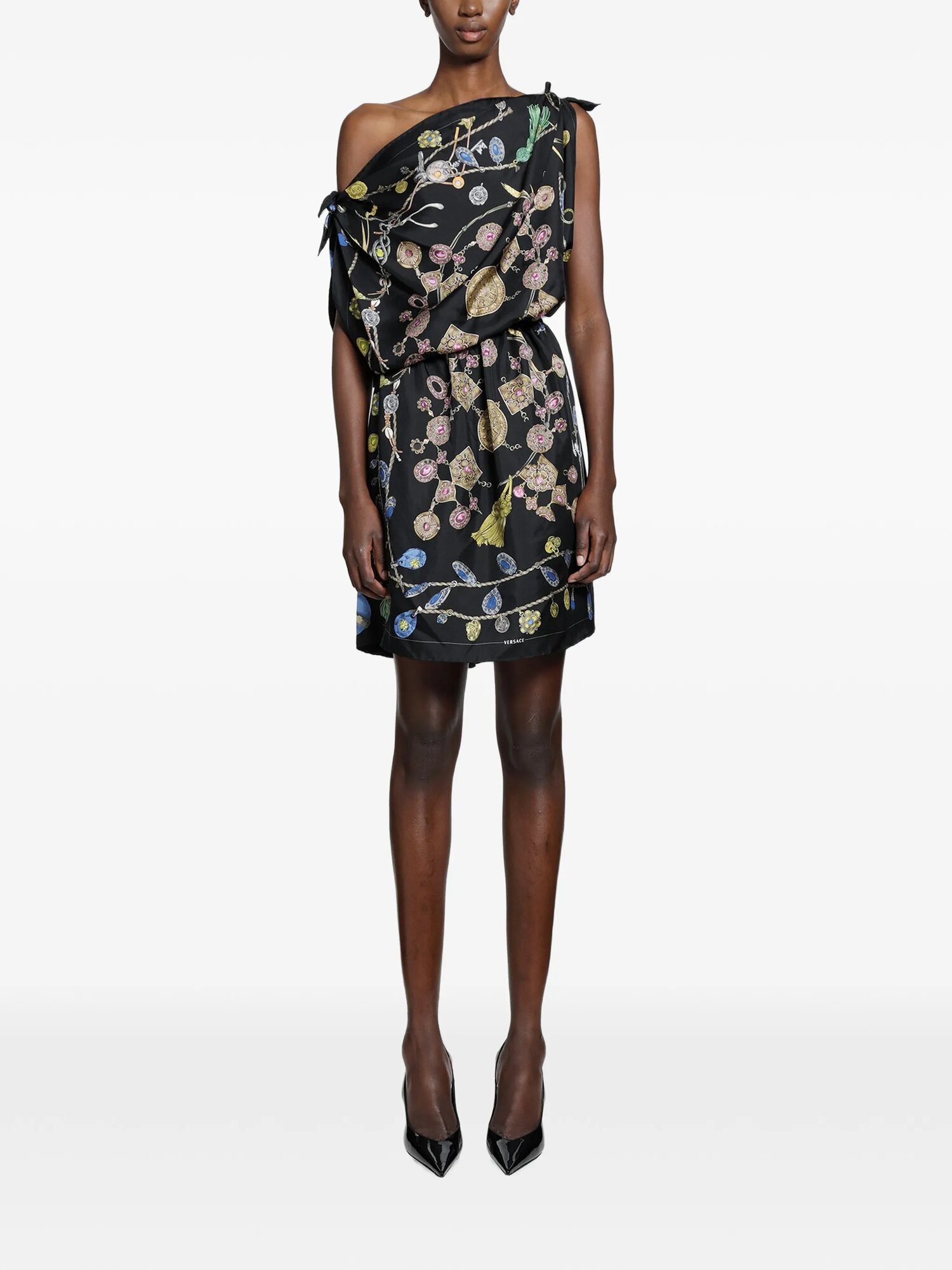 Платье Versace Jewellery-print one-shoulder mini dress