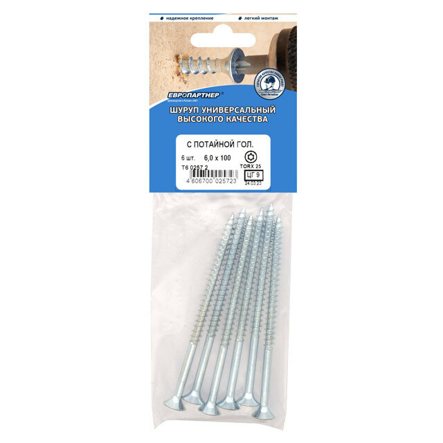 MULTI Универсальный шуруп с потайной головкой 6x100 мм ZN TORX25 полный набор 6 шт